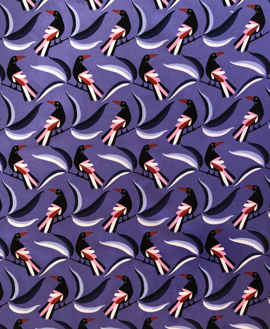Magpie Bird & Gum Leaves Fabric: Purple Floral Quilting Cotton - Etsy UK