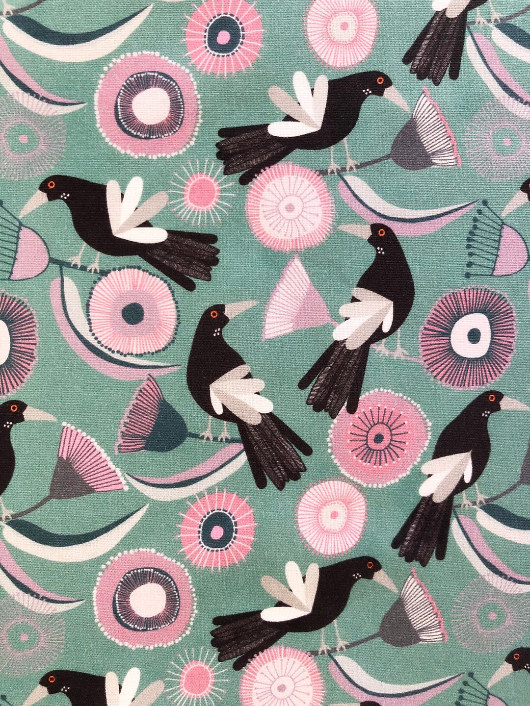 Magpie & Gum Flowers Cotton Fabric: Australian Bird Floral Print - Etsy ...
