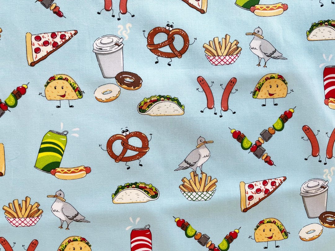 Seagull Fast Food Fabric by Half Yard or Fat Quarter, Beach Picnic ...