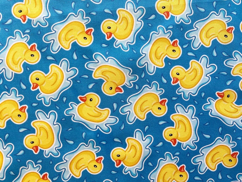 Rubber Duck Cotton Fabric: Blue Water Splashing Print, Quilting ...