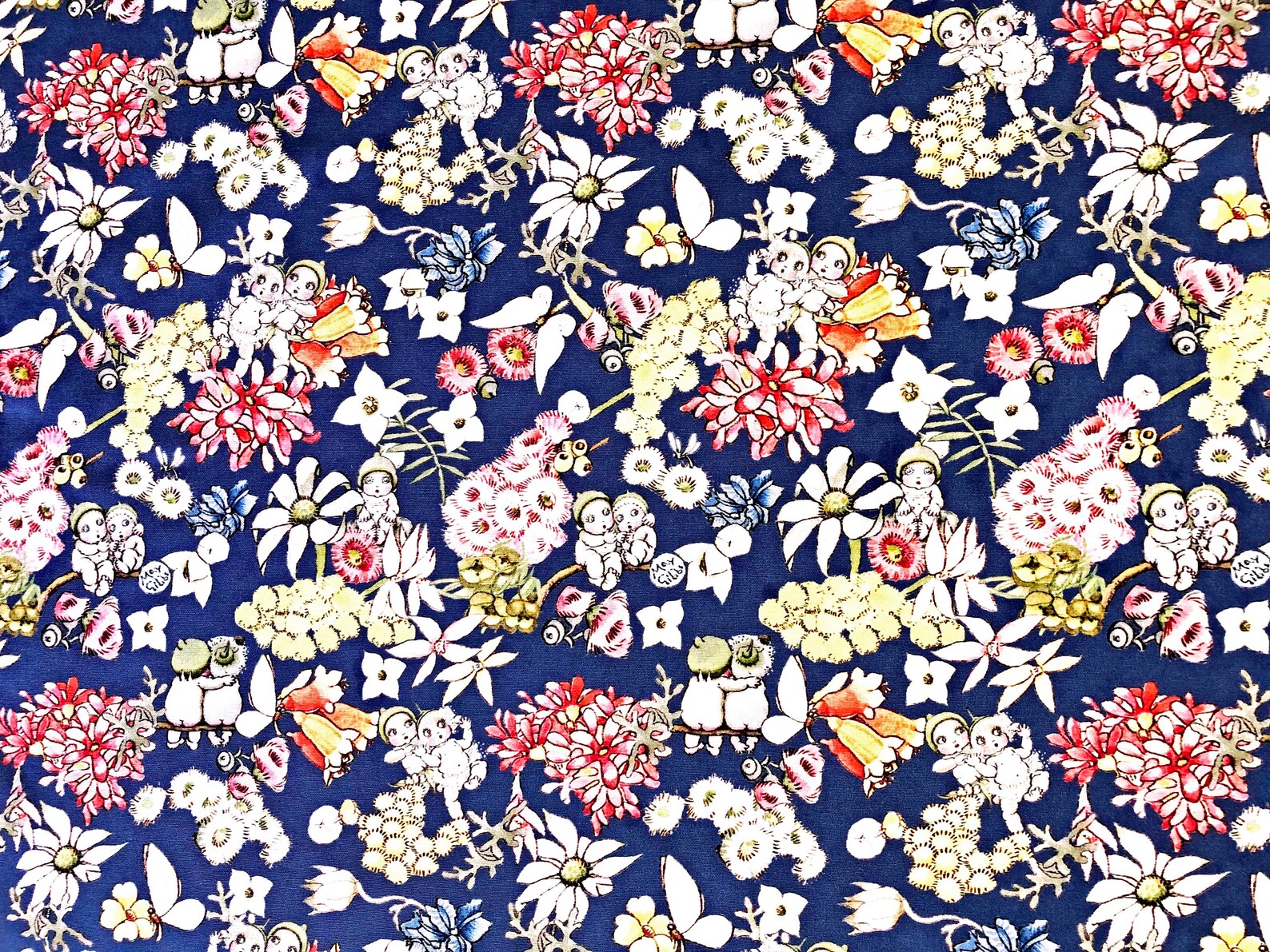 May Gibbs Gumnut Babies Friends Blue Floral Quilting Organic - Etsy