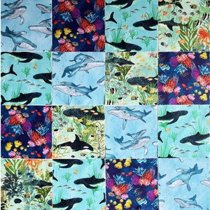 Blue Whales Cotton Fabric: Sea Life Quilting Material - Half Yard/fat ...