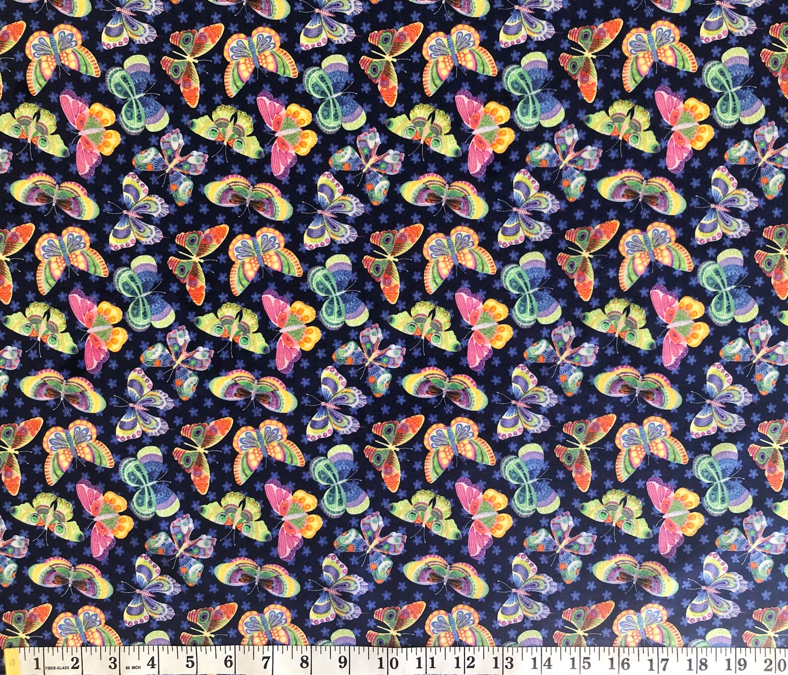 Navy Blue Butterfly Fabric by the Yard, Satin Moon Designs Cotton ...
