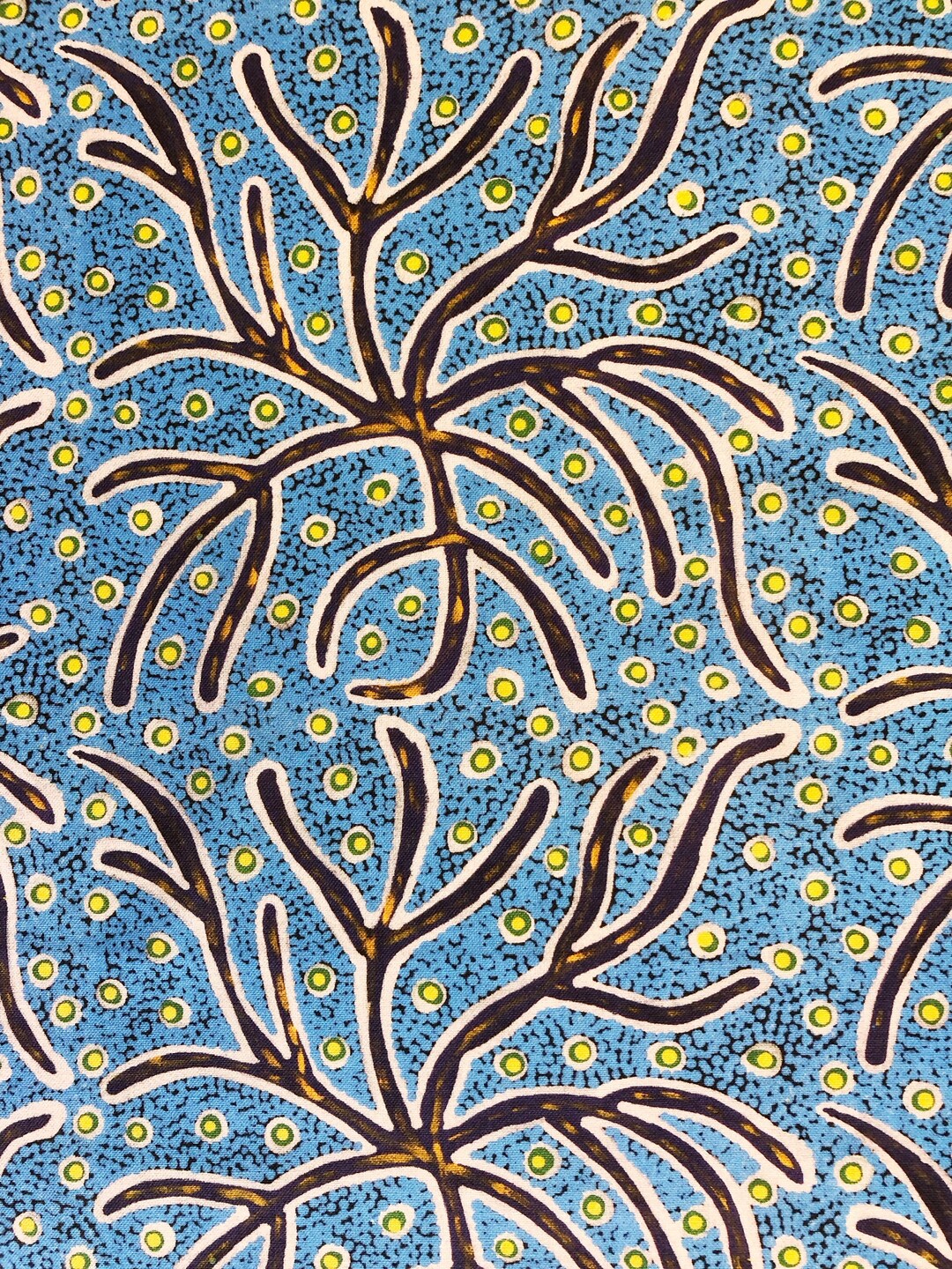 Aboriginal Art Warlu Seed Dreaming Abstract Blue Brown Quilting Cotton ...