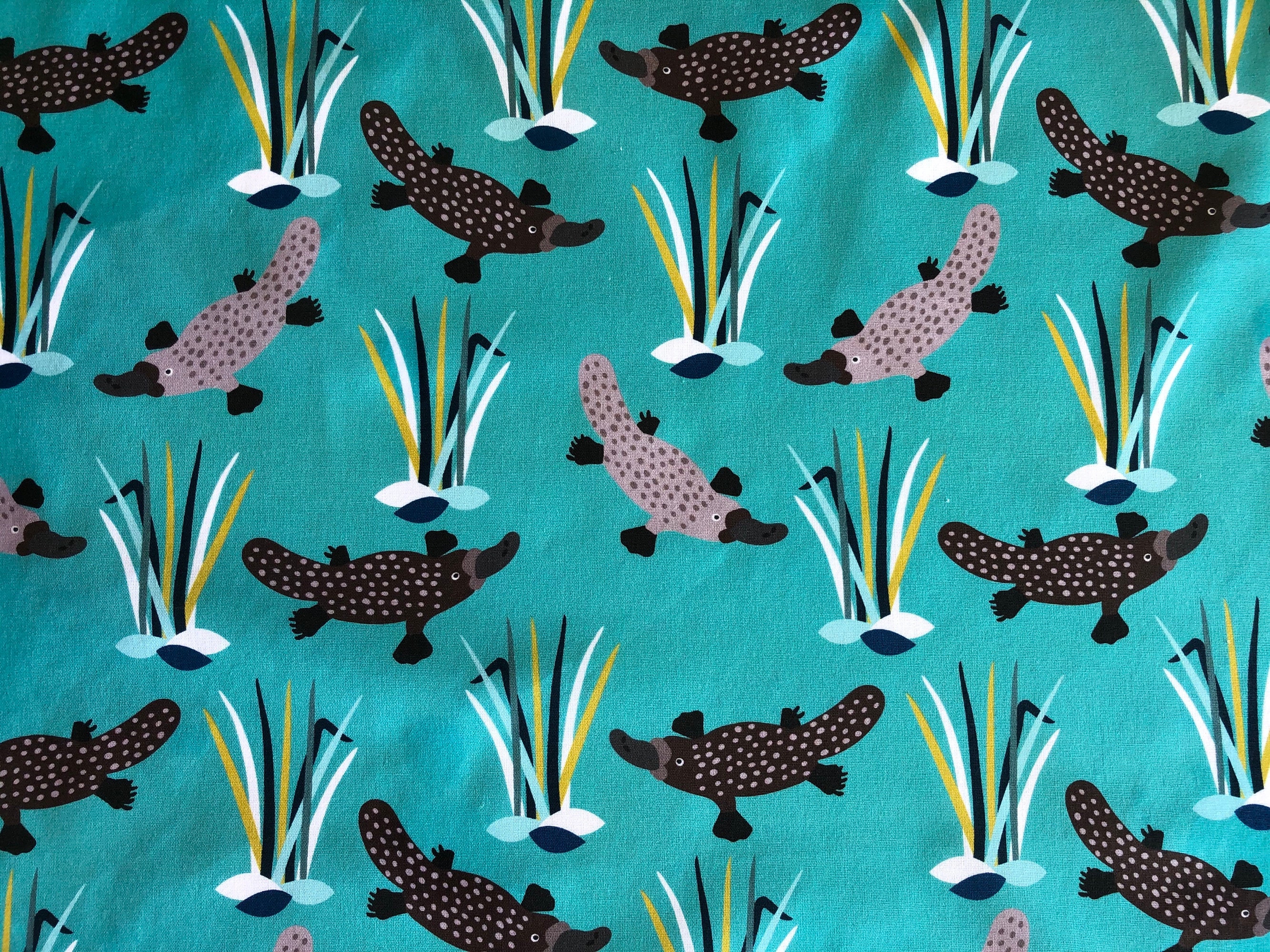 Platypus & Wild Grass Teal Blue Floral Quilting Cotton Fabric | Etsy