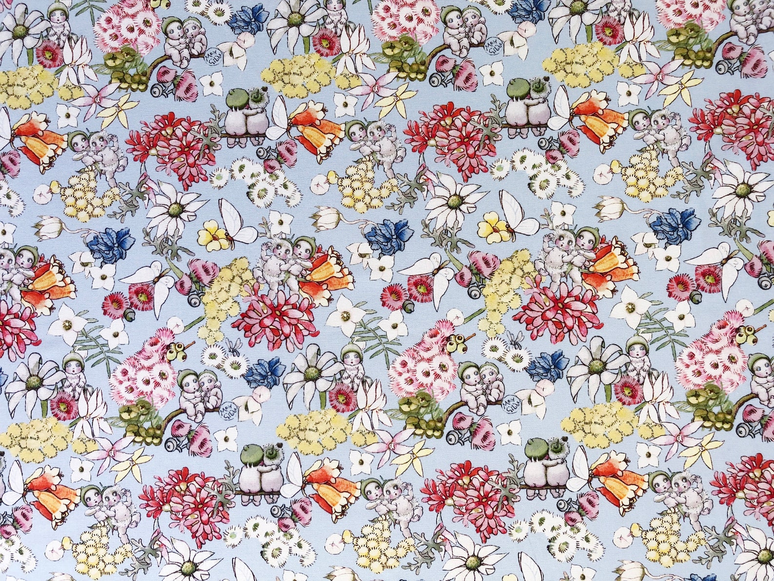 May Gibbs Gumnut Babies Friends Blue Floral Quilting Organic - Etsy
