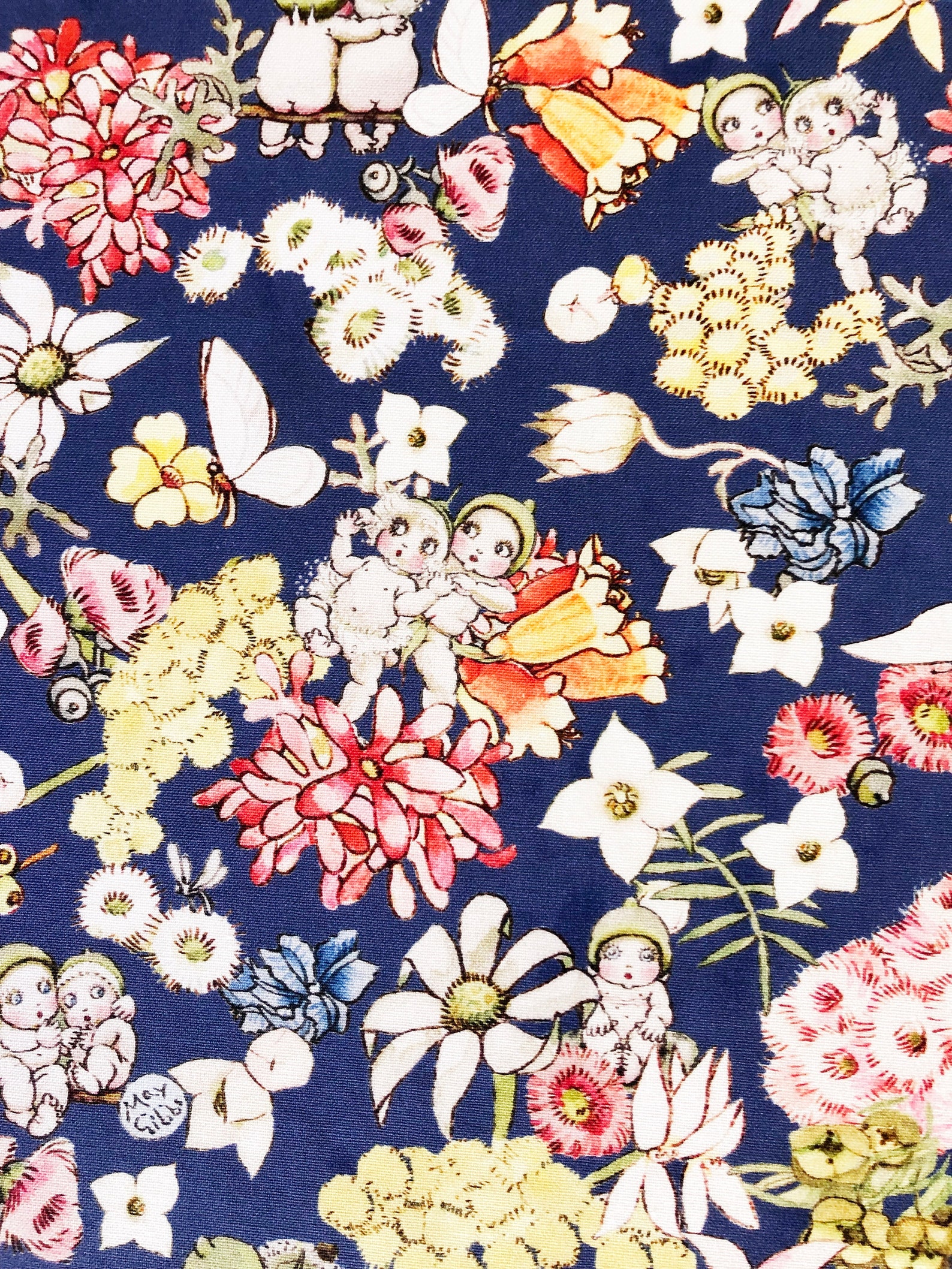May Gibbs Gumnut Babies Friends Blue Floral Quilting Organic - Etsy