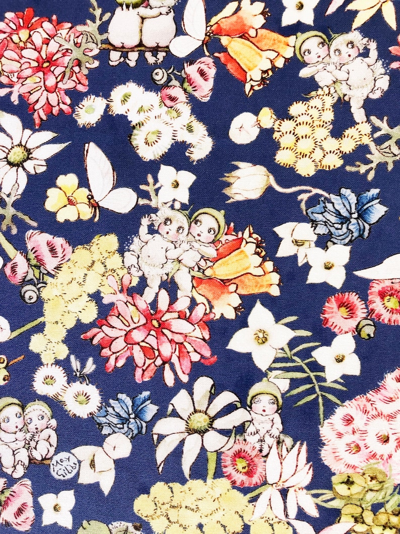 May Gibbs Gumnut Babies Friends Blue Floral Quilting Organic - Etsy