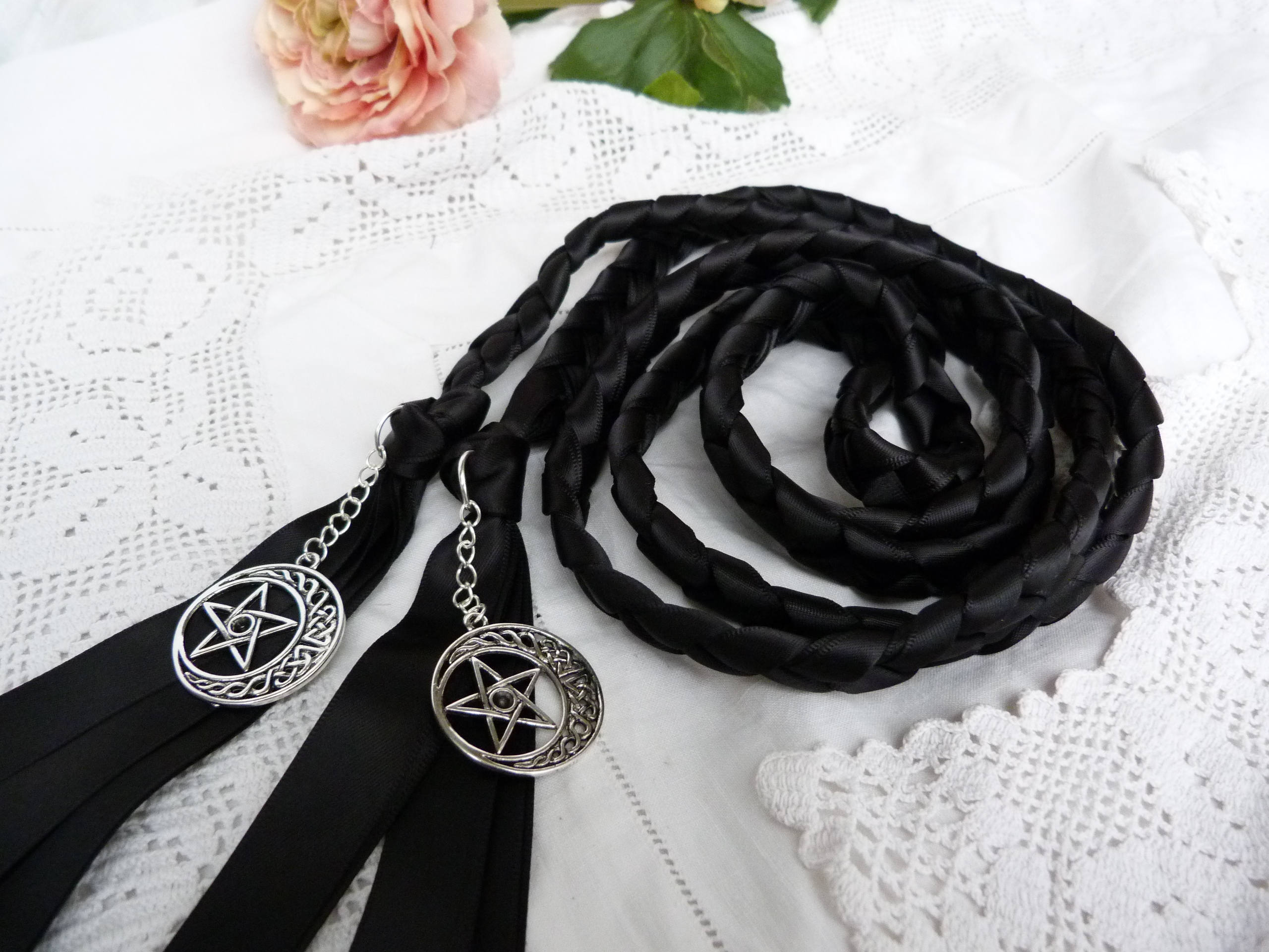 Black Hand Fasting Binding Wedding Cord - With Moon Pentagram Charms ...