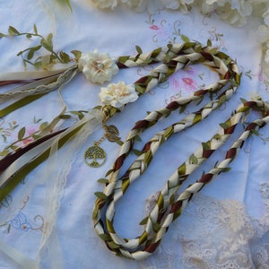 Chocolate, Moss and Ivory, Lace Wedding Cord With Hand Stitched Flowers ...