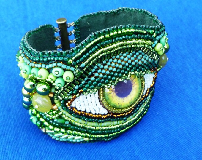 Green 'eye' Hand Beaded Embroidered Cuff - Etsy