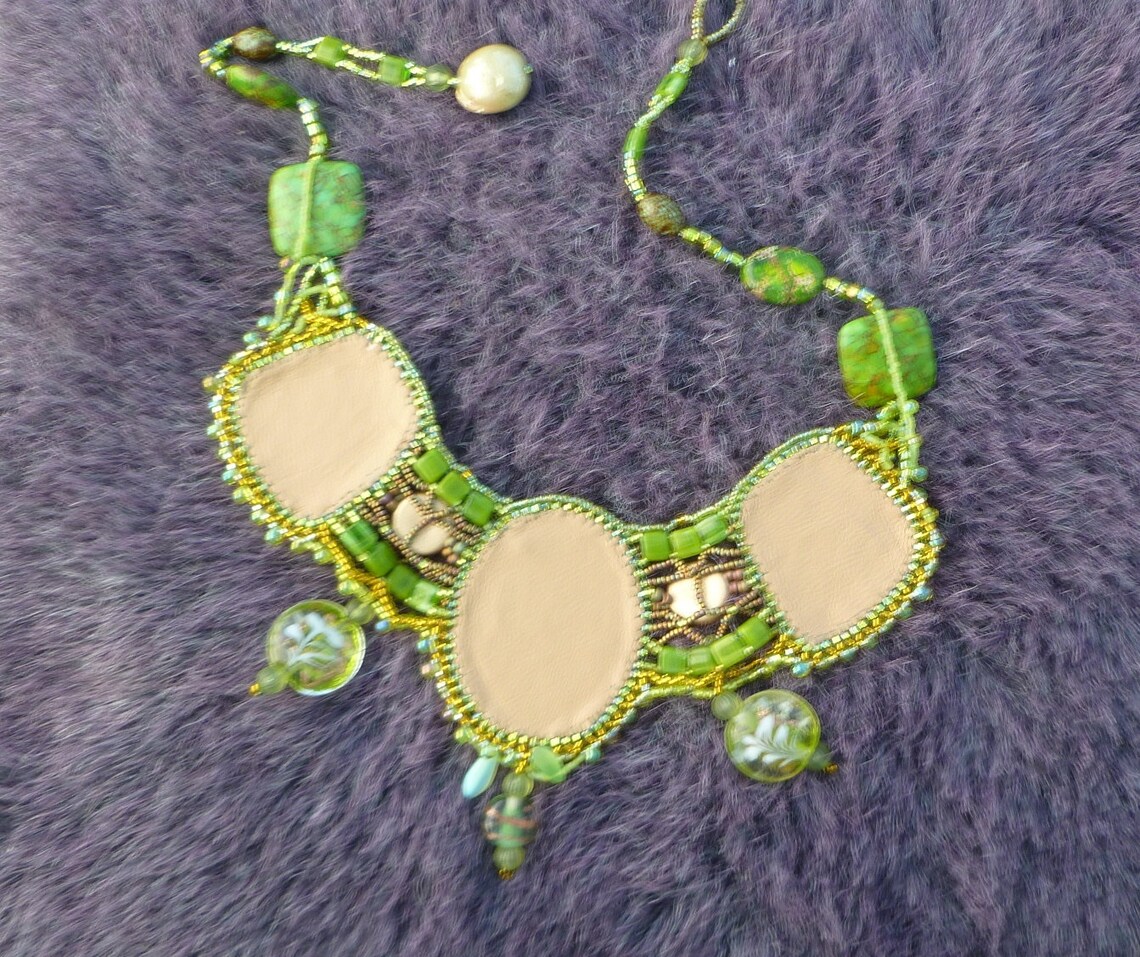 Spring Green Jasper Bead Embroidered Necklace - Etsy