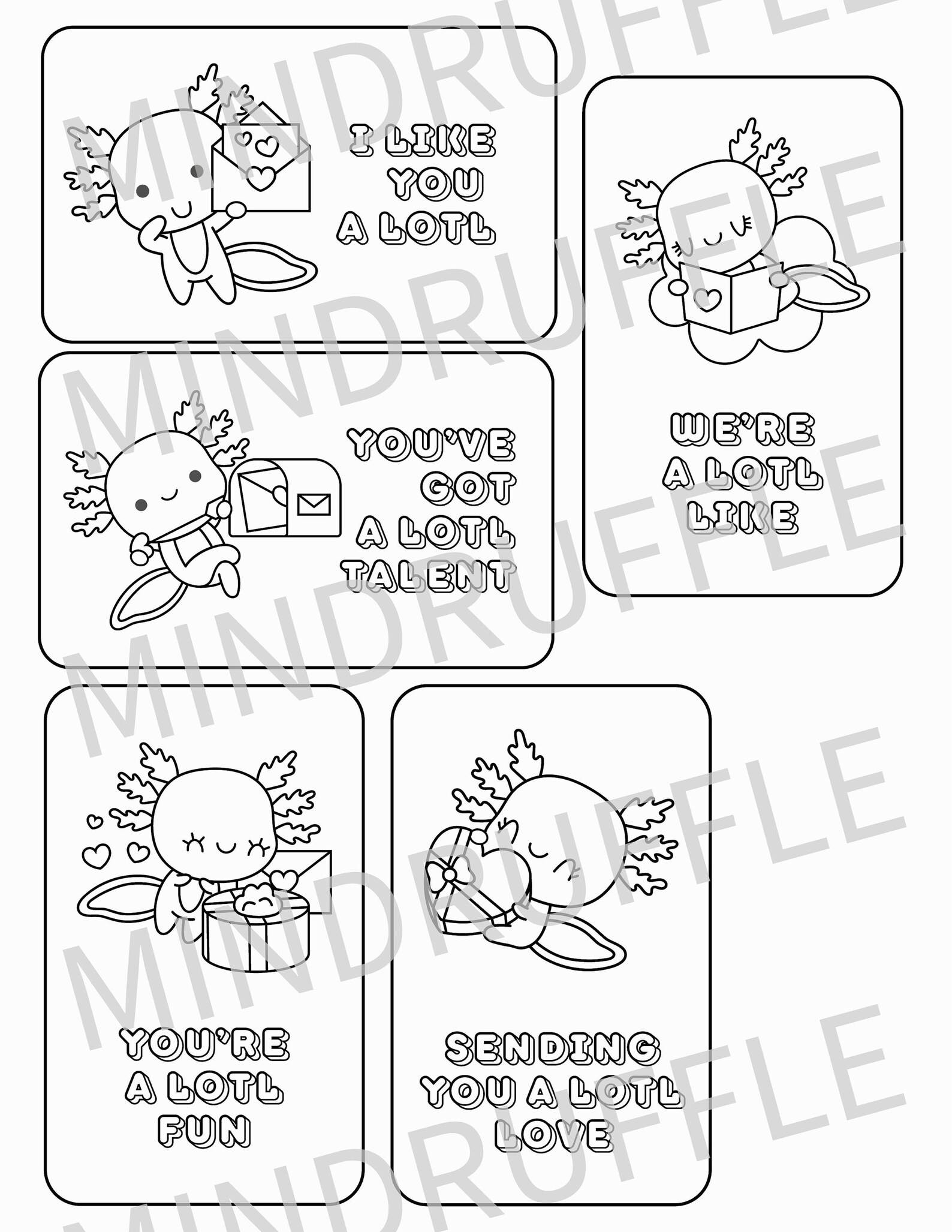 Printable Axolotl Coloring Valentine's Day Cards - Etsy