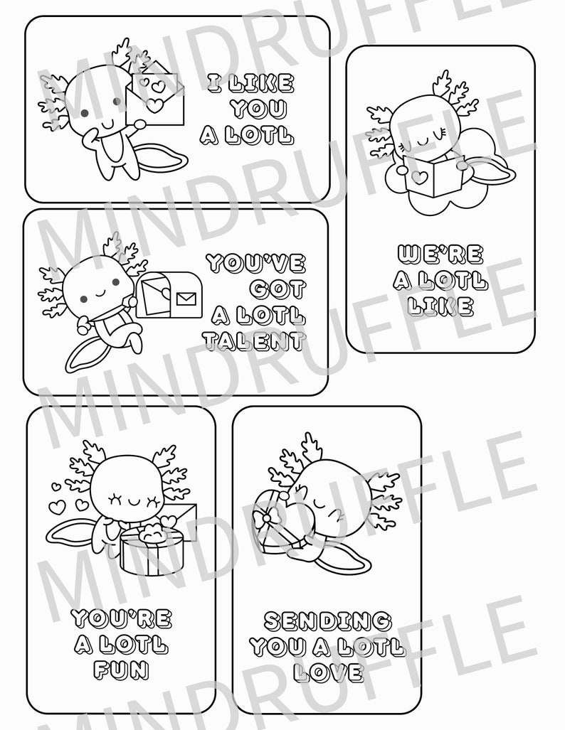 Printable Axolotl Coloring Valentine's Day Cards - Etsy