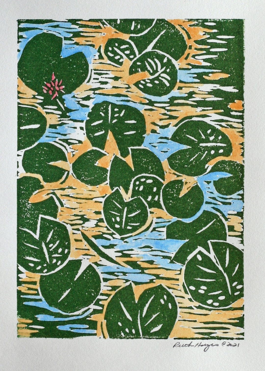 Lily Pad Linocut 5x7 Original Botanical Block Print Green - Etsy