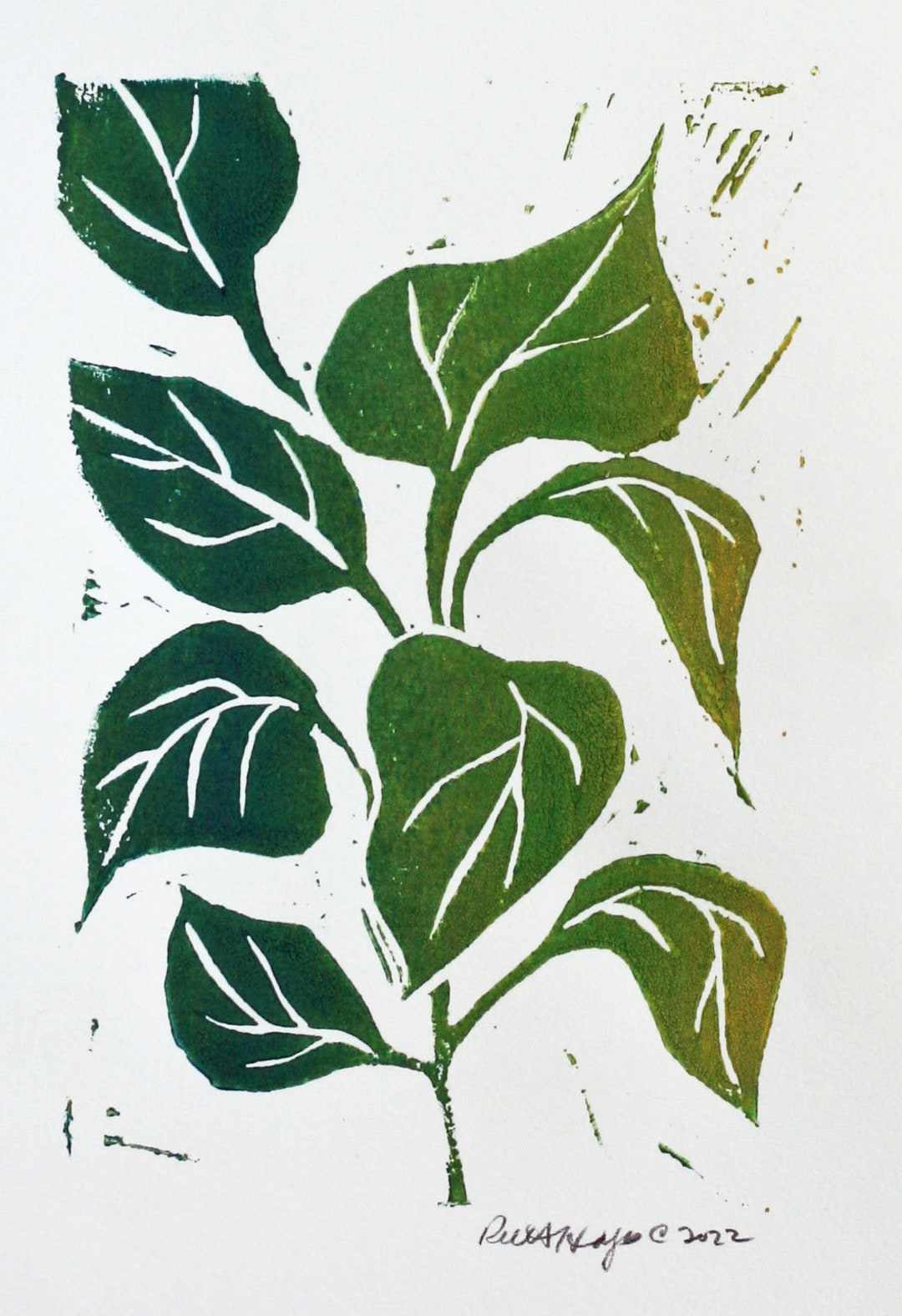 House Plant Linocut Print: Graded Green Botanical Art (4x6) - Etsy
