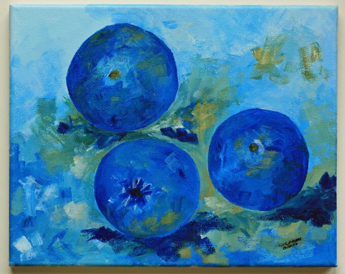 Blueberry Fruit Painting, 10x8 Original Acrylic, Country Kitchen Wall ...