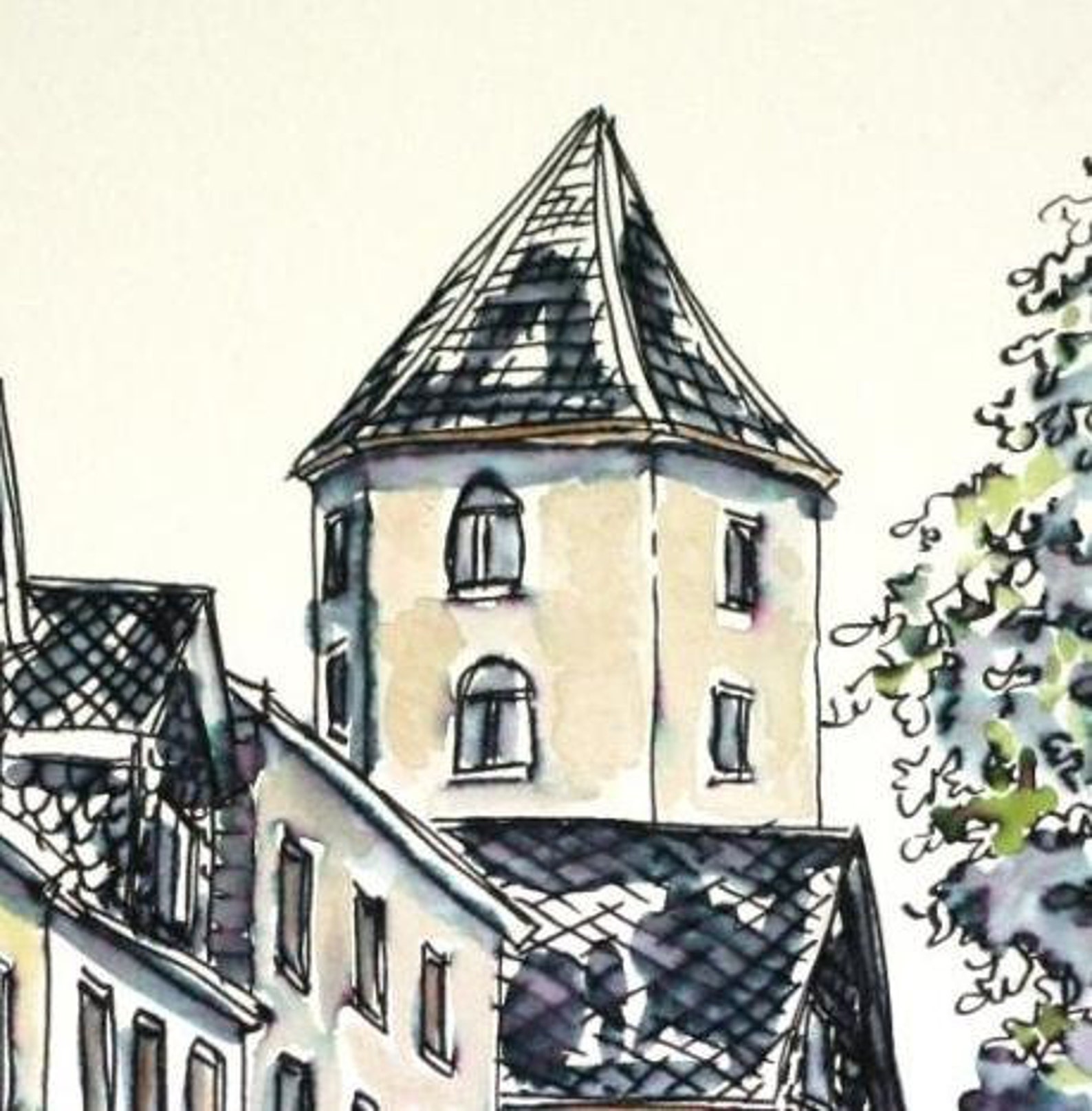 German Street Drawing, Architectural Art, Speedball Original Pen and ...