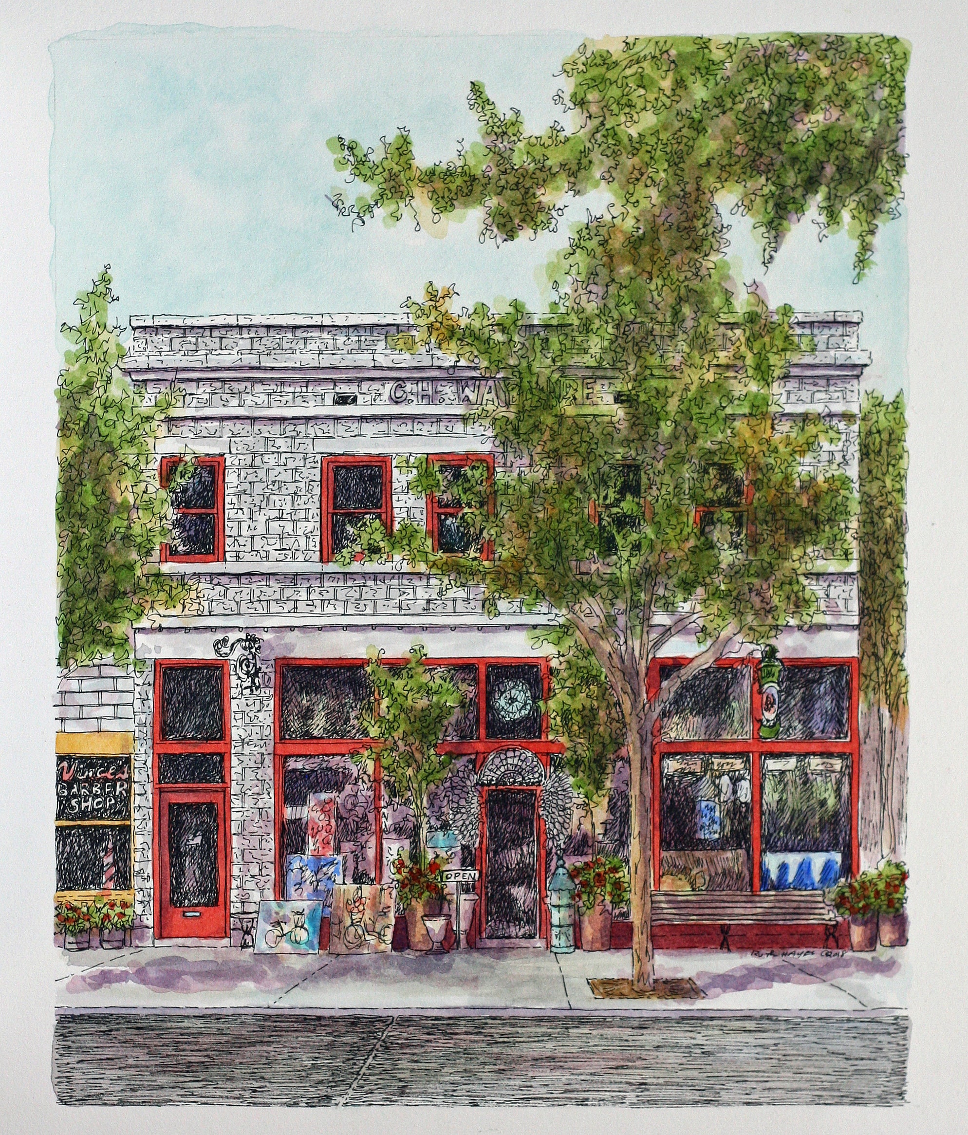 Watercolor And Pen Building