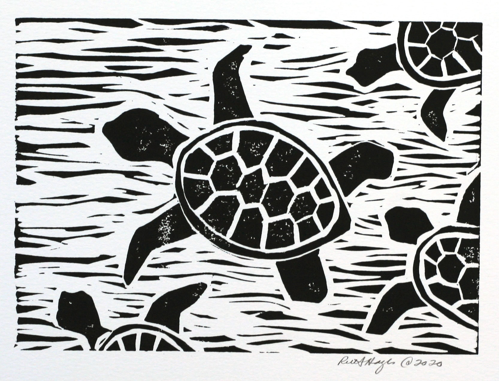 Sea Turtle Block Print 7x5 Black Original Linocut Home Decor Sfa ...