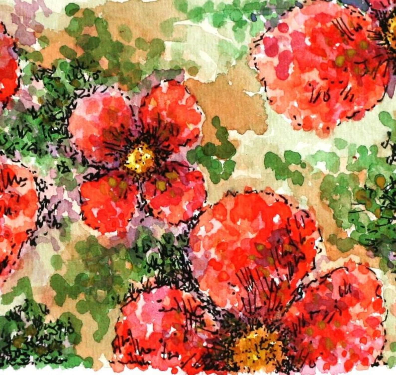 Floral Pointillism Painting Original Abstract Art Pen and - Etsy