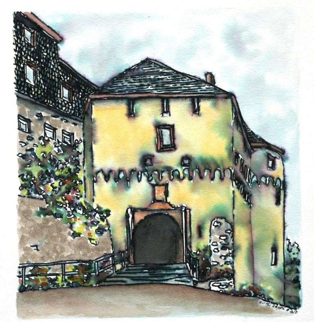 German Castle Painting, Germany Architectural Art, Original Pen and Ink ...