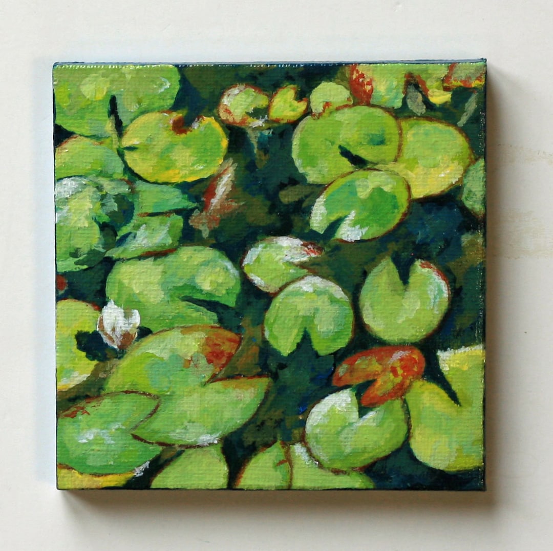 Mini Lily Pad Painting: Original Acrylic Pond Art (4"x4") - Etsy