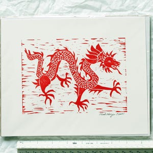 Red Chinese Dragon Linocut Print: Oriental Folk Art (7x5) - Etsy