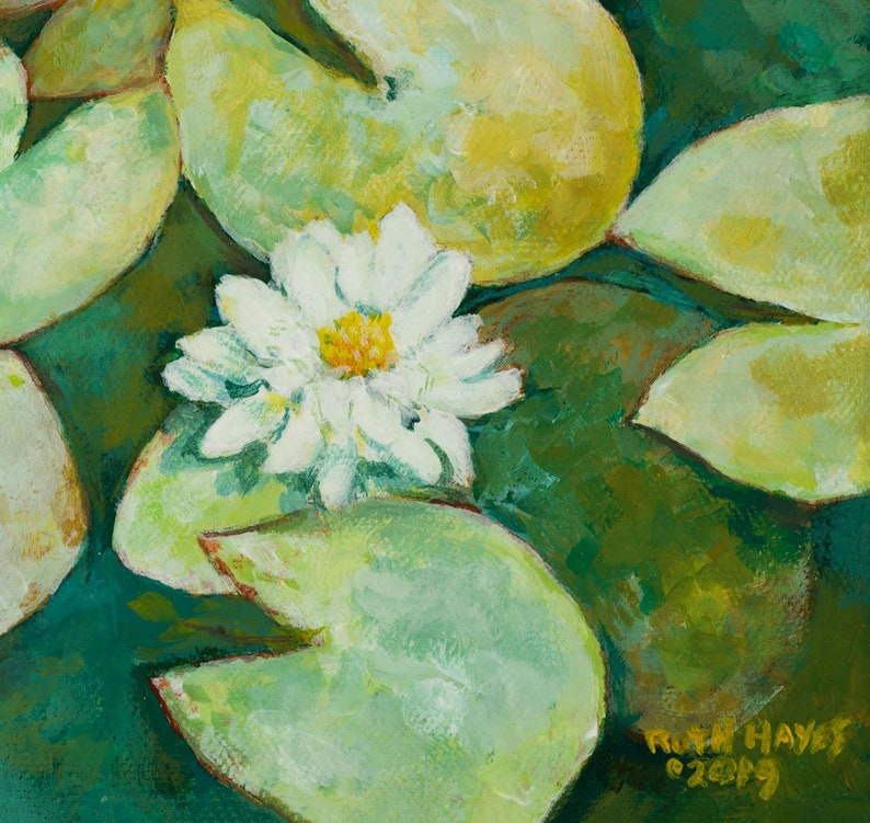 Lily Pad Canvas Painting 8x8 Acrylic Pond Art - Etsy
