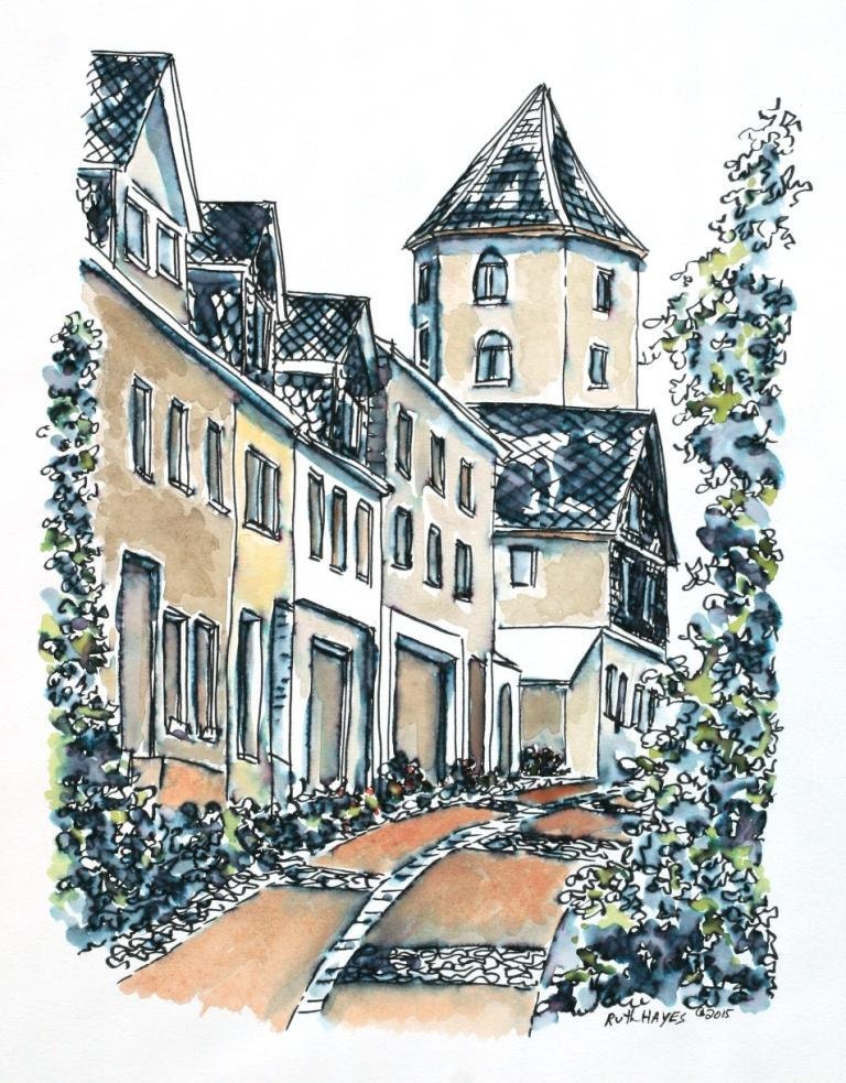 German Street Drawing, Architectural Art, Speedball Original Pen and ...