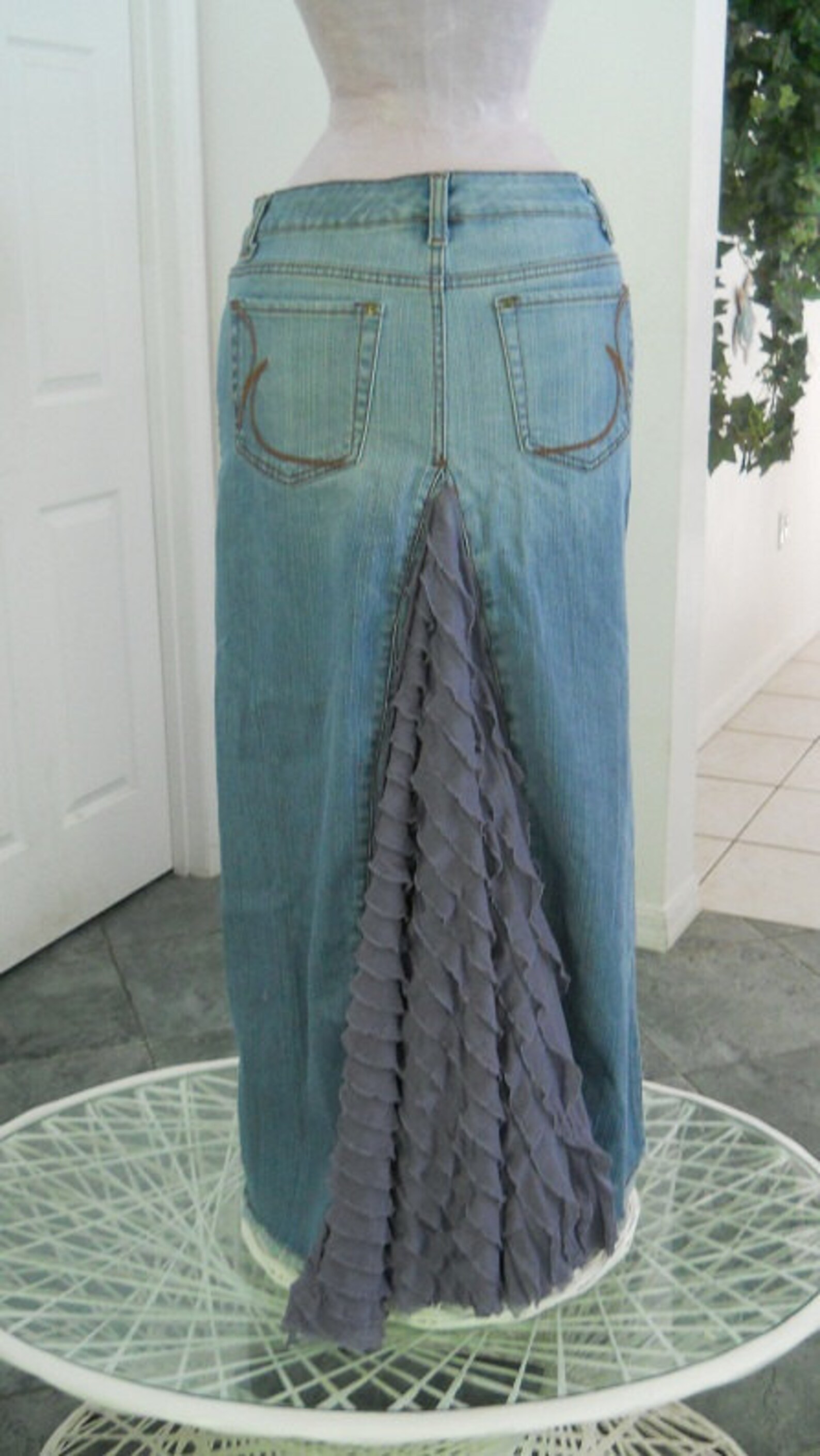 Purple Ruffle Jean Skirt Lilac Lavender Ruffle Silky Bohemian - Etsy