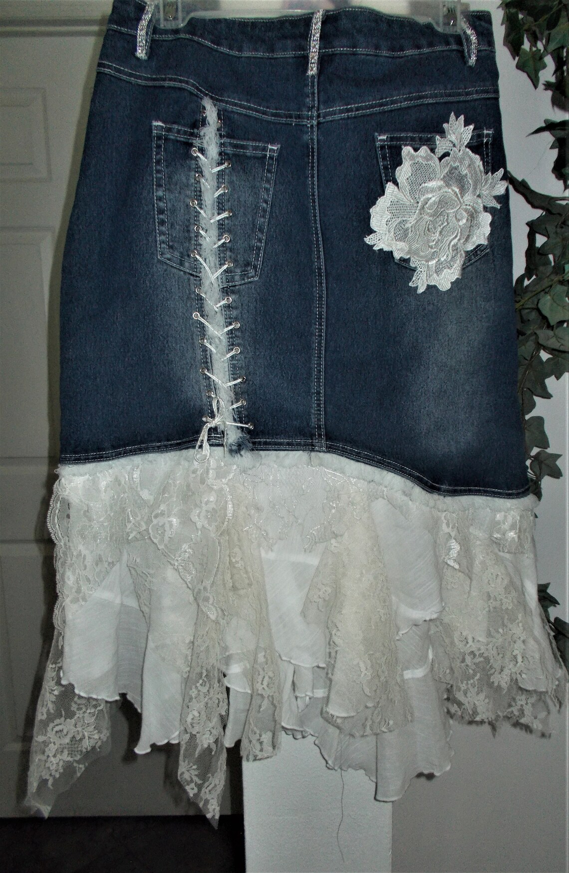 Ruffle Lace Jean Skirt Vintage French White Ivory Rose - Etsy