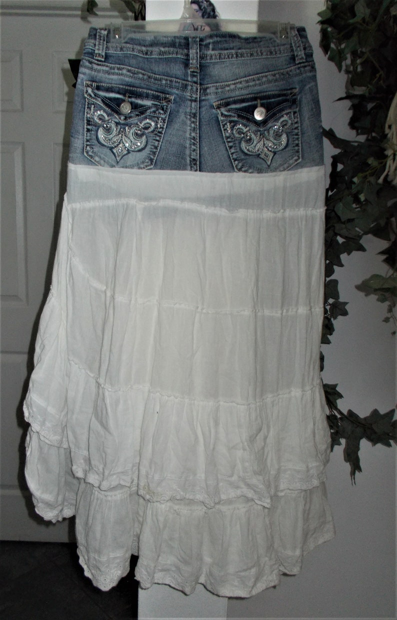 White Lace Ruffle Jean Skirt Antique French Ivory Fairy | Etsy