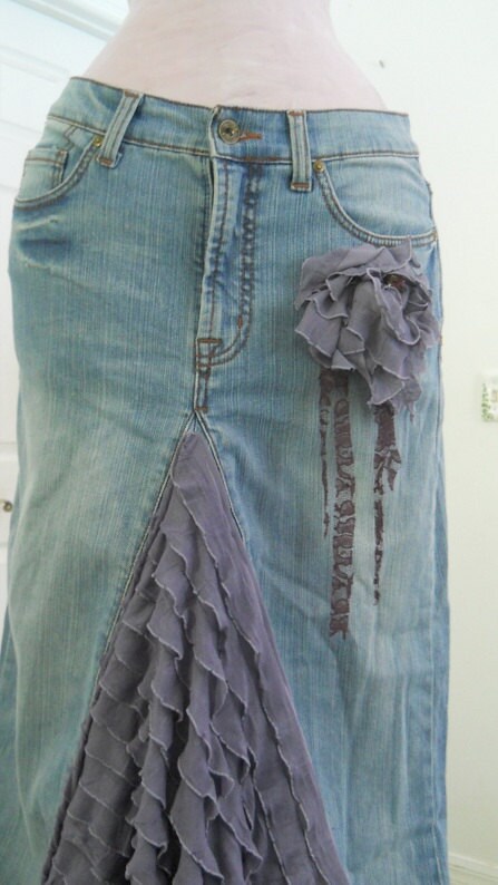 Purple Ruffle Jean Skirt Lilac Lavender Ruffle Silky Bohemian - Etsy