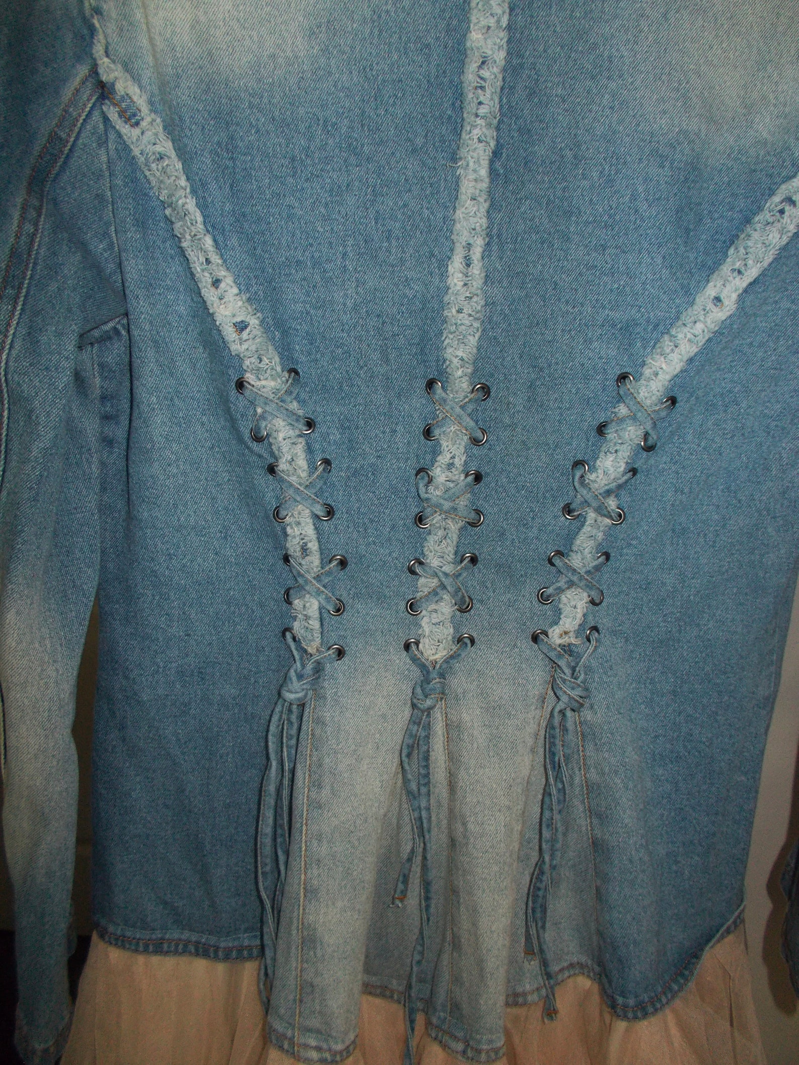 Ruffle Size 8 Peplum Corset Denim Jacket Duster Antique French Beige ...