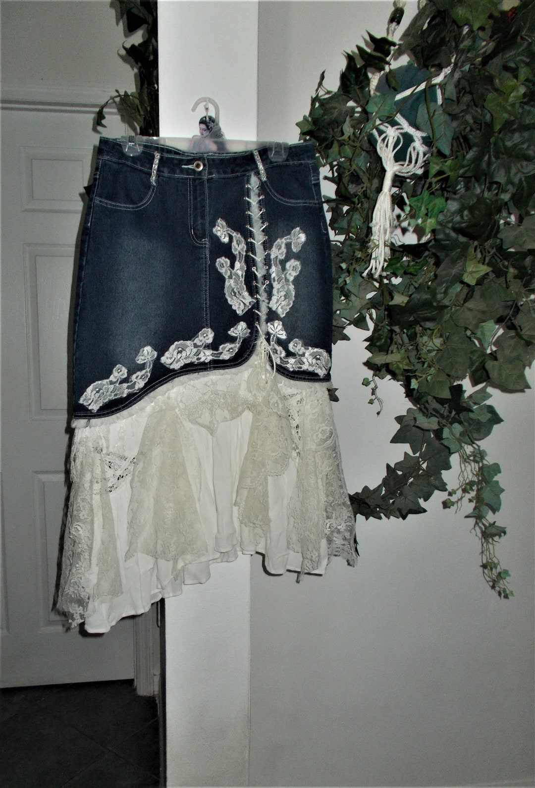 Ruffle Lace Jean Skirt Vintage French White Ivory Silk - Etsy