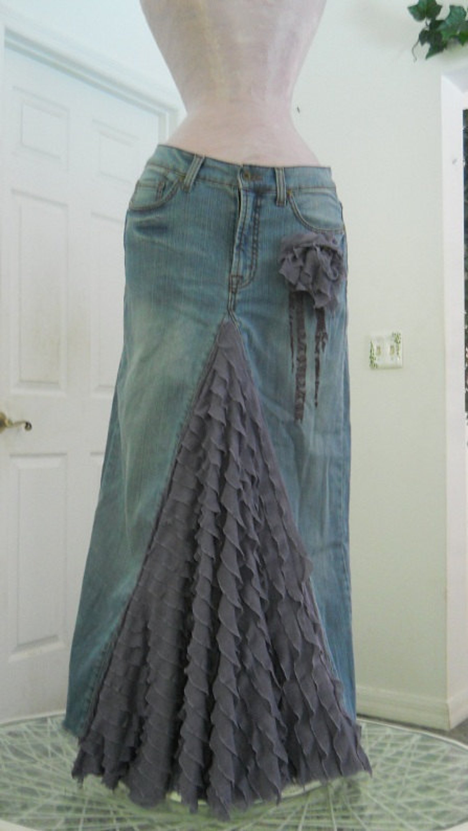 Purple Ruffle Jean Skirt Lilac Lavender Ruffle Silky Bohemian - Etsy