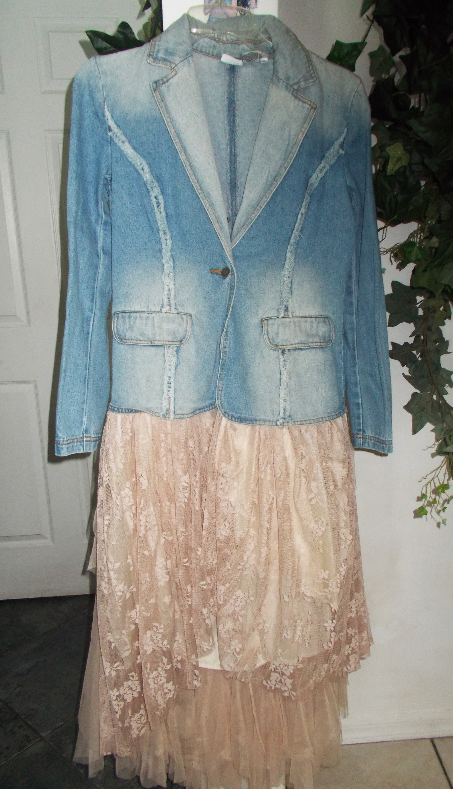 Ruffle Size 8 Peplum Corset Denim Jacket Duster Antique French Beige ...