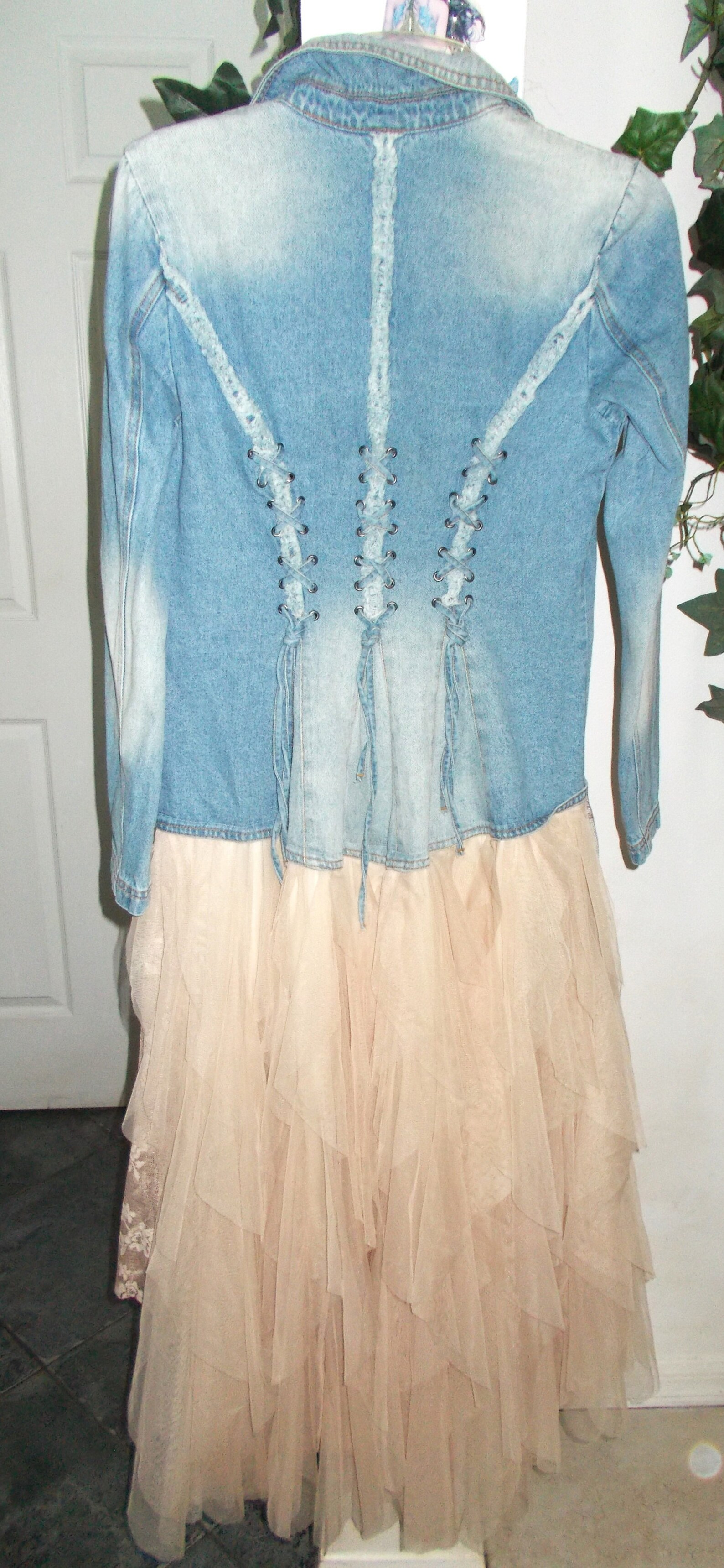 Ruffle Size 8 Peplum Corset Denim Jacket Duster Antique French Beige ...