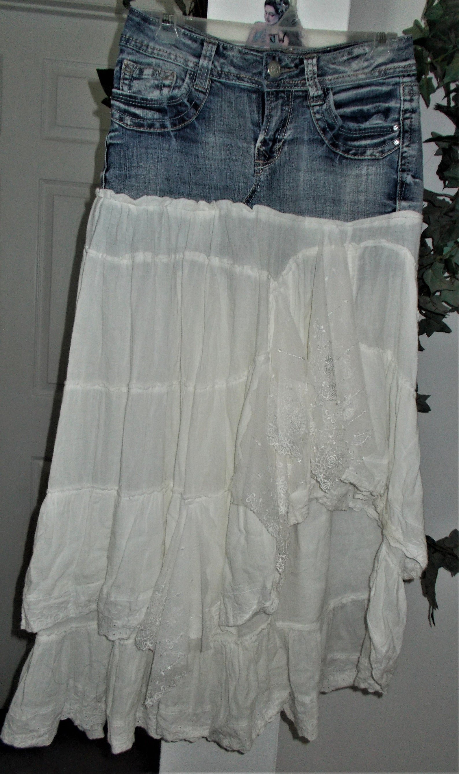 White Lace Ruffle Jean Skirt Antique French Ivory Fairy | Etsy