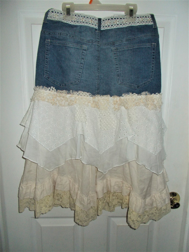 Ruffle Lace Jean Skirt Vintage French White Cream Eyelet Pearl | Etsy