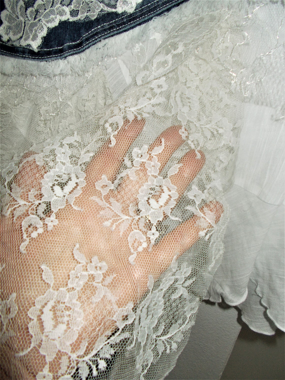 Ruffle Lace Jean Skirt Vintage French White Ivory Rose - Etsy