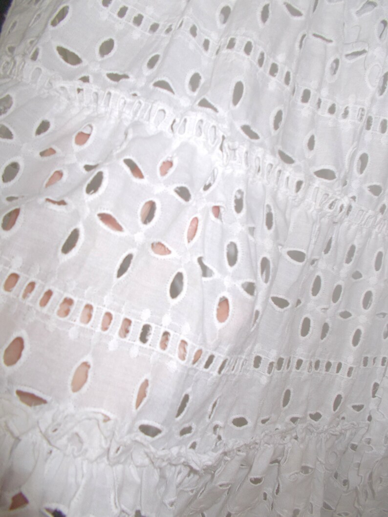 White Eyelet Lace Ruffle Jean Skirt Indigo Rein Acid Wash Bleached ...