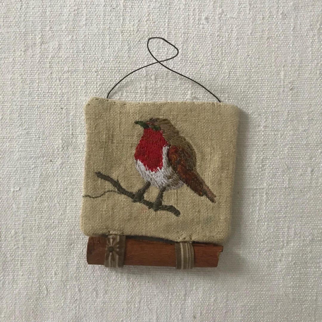 Mini Mrs Robin Hanging Tree Embroidery, on Vintage Linen, One With ...