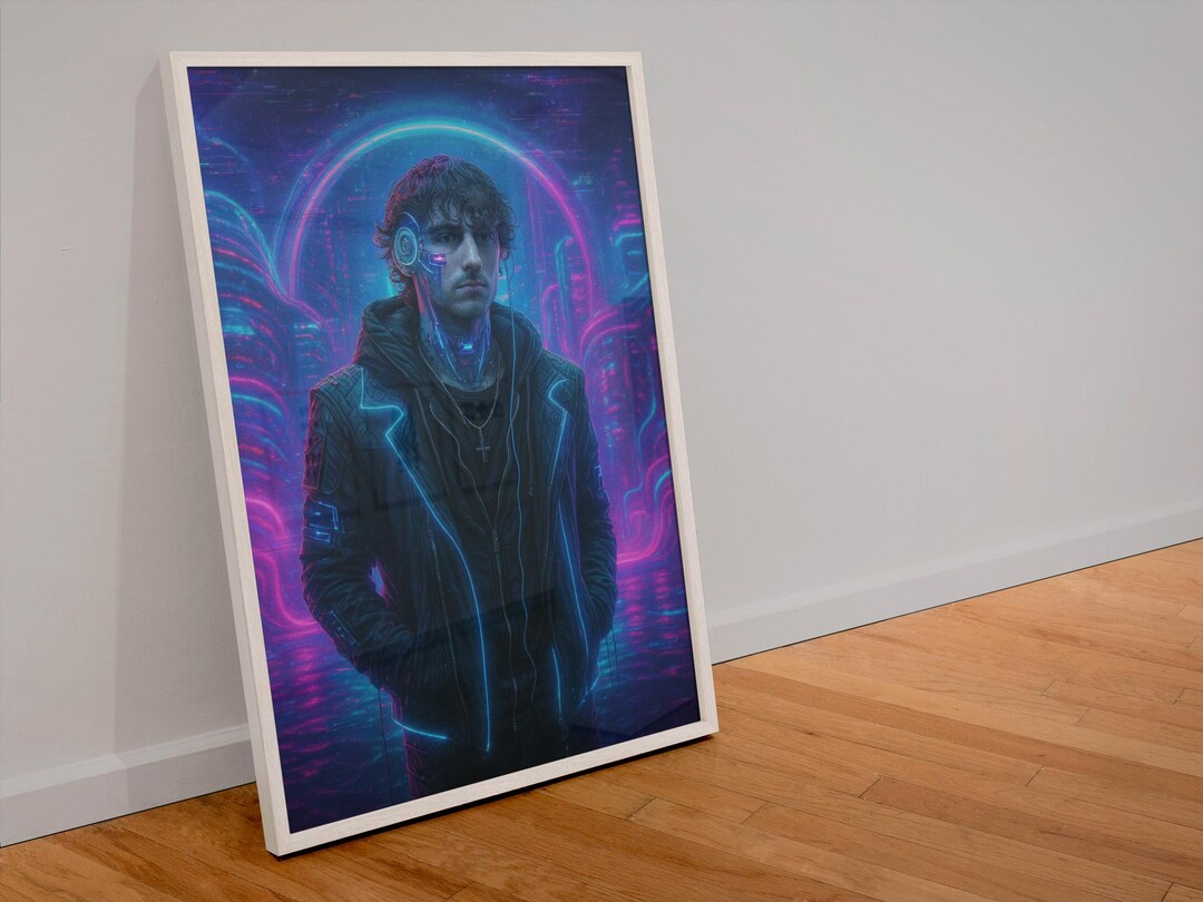 Cyberpunk Messiah – Neon Techwear Portrait Print | Futuristic Wall Art ...