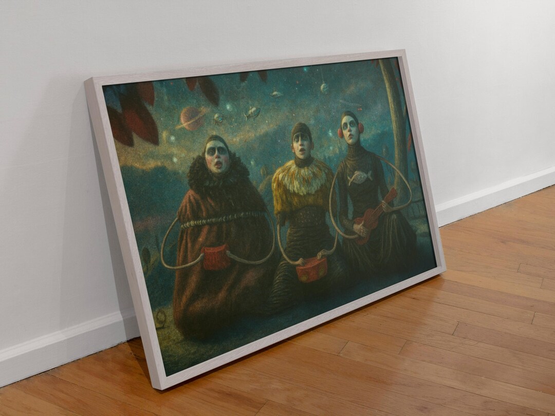 Surreal Alien Theater Digital Wall Art – Whimsical Cosmic Trio With ...