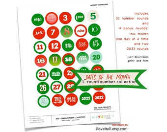 DIGITAL FILE Red & Green Holiday Number Tags 1-31 - Etsy