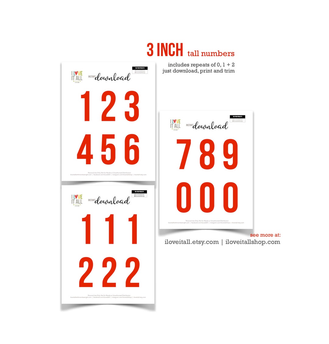 Printable Red Number Collection: Tall Skinny Ephemera (digital Download ...