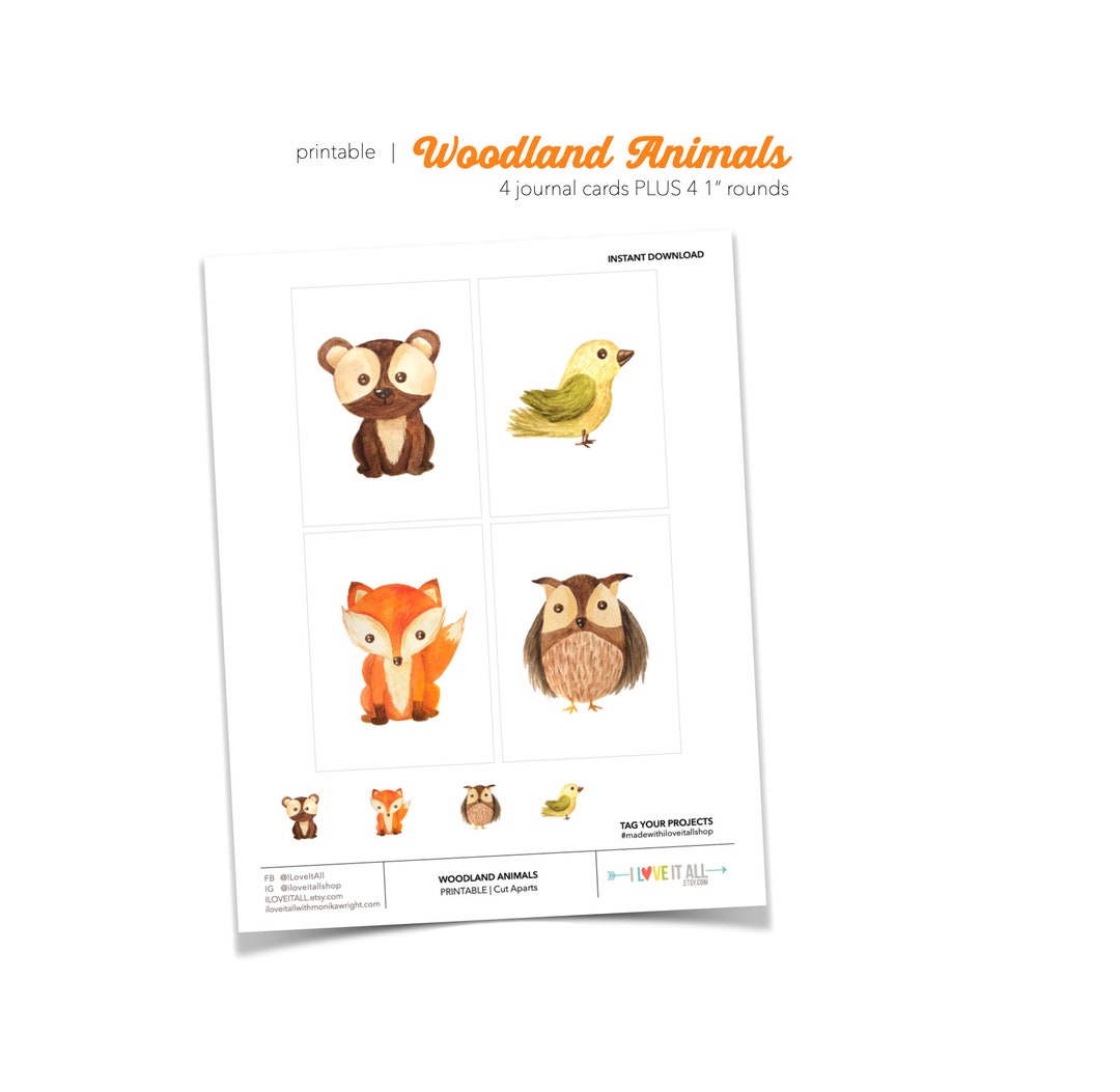 Printable Cute Woodland Creatures Paper Ephemera Journal Card Die Cut ...