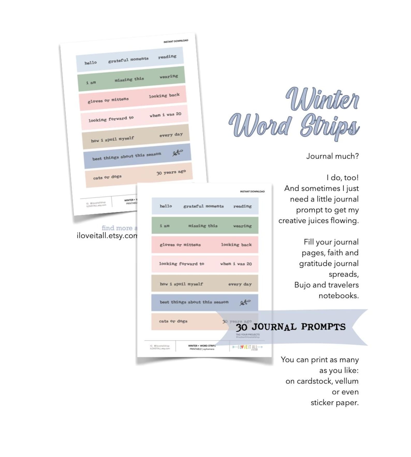 Winter Journaling Prompts: Word Strips for Junk Journals (digital ...